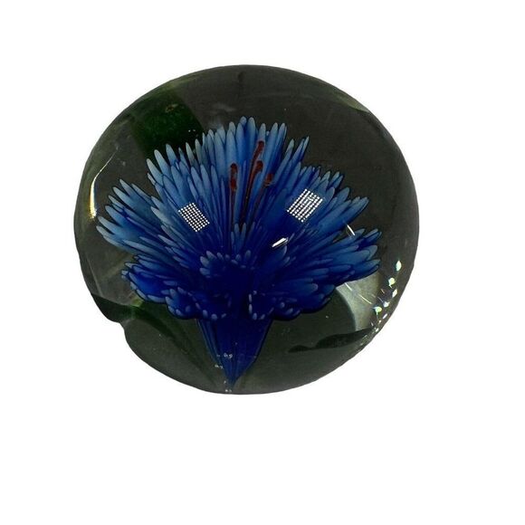 Other | Art Glass Vintage Paperweight 25 Blueflower Clear Figurine Desk ...